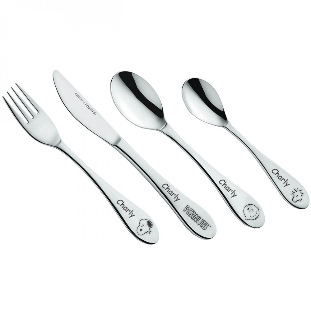 Kinderbesteck - Snoopy 4-teilig mit Gravur | Effekt Gra